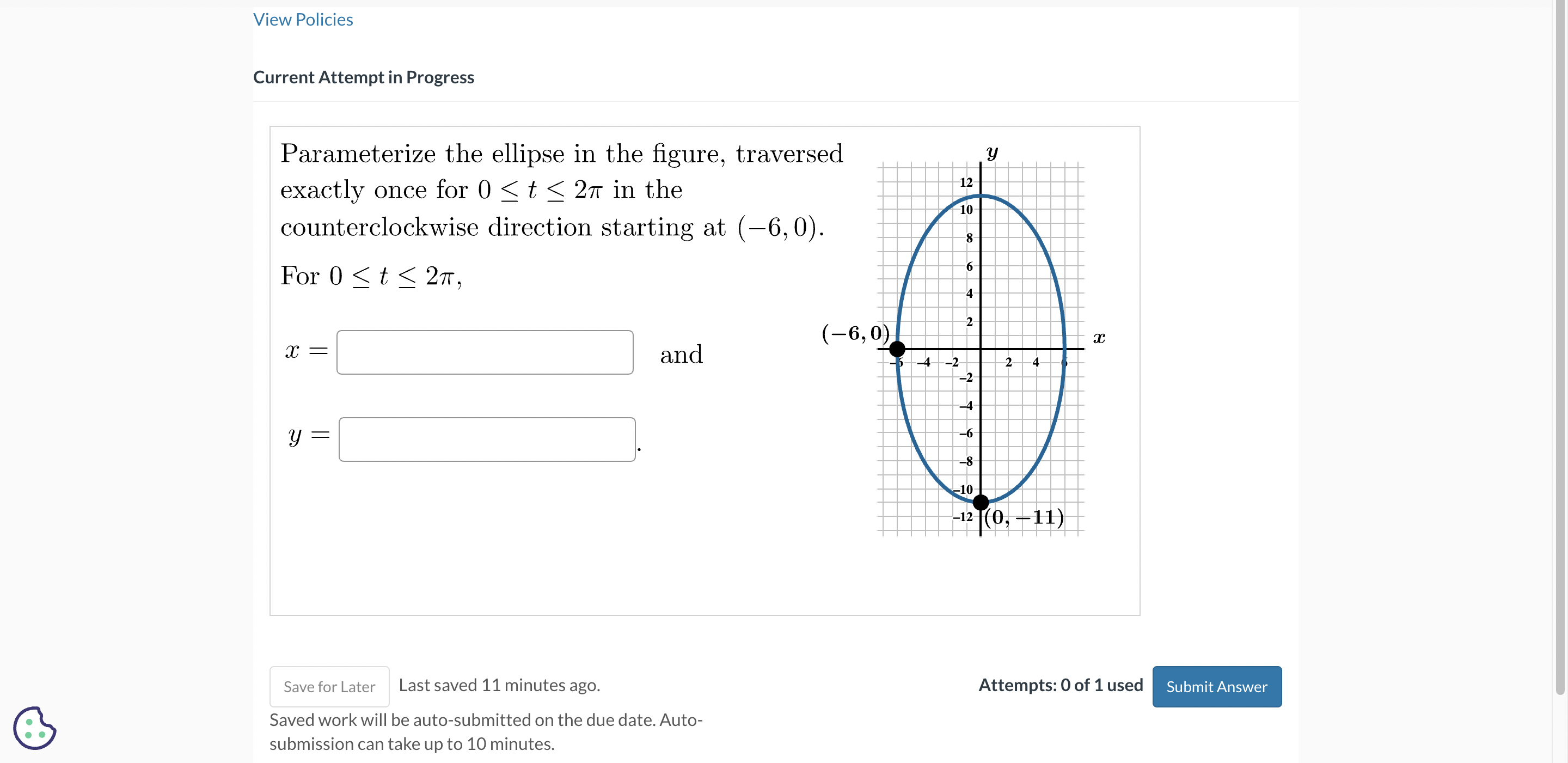 Solved Parameterize the ellipse in the figure, traver: | Chegg.com
