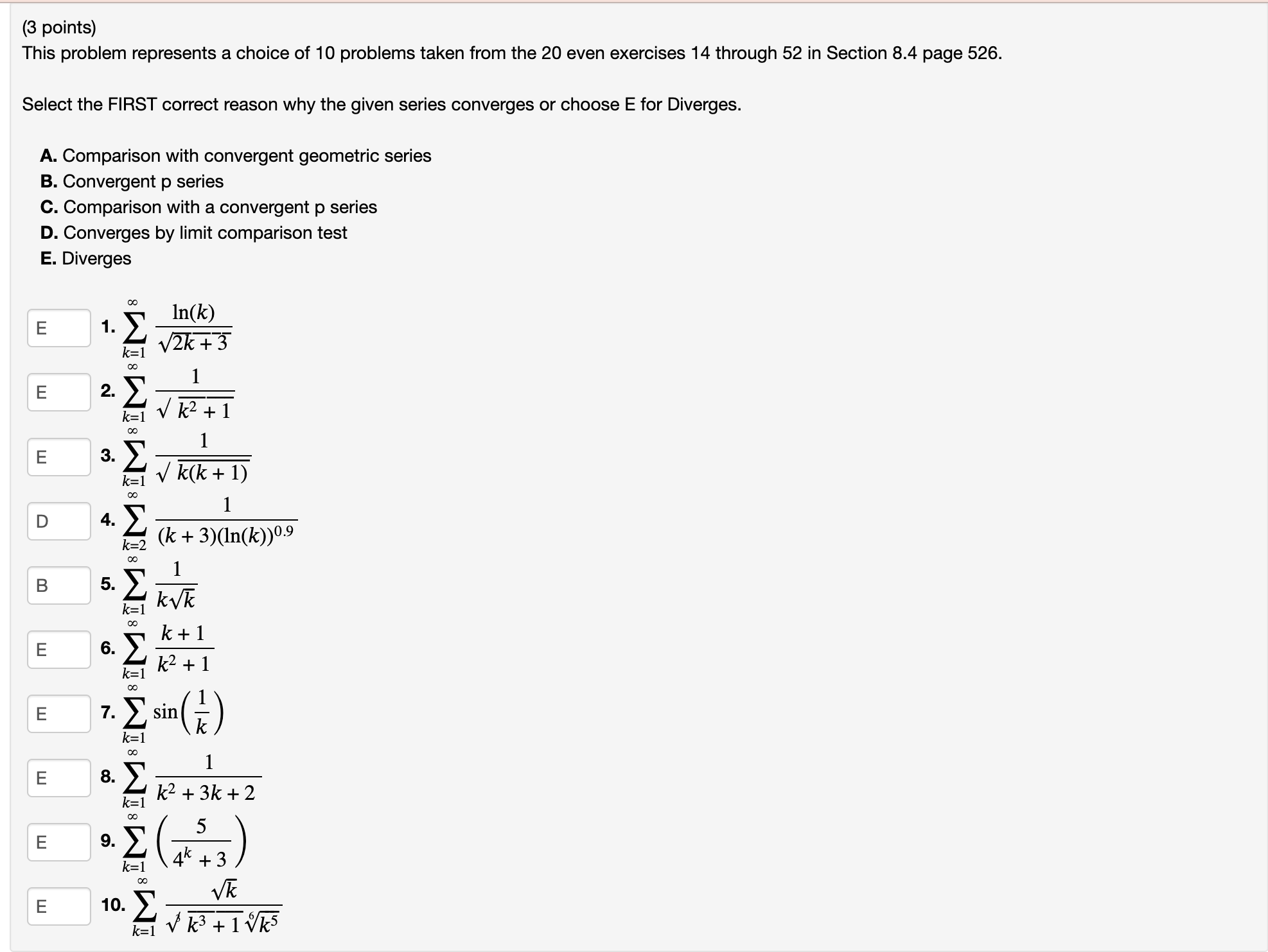 Solved (3 ﻿points)This problem represents a choice of 10 | Chegg.com
