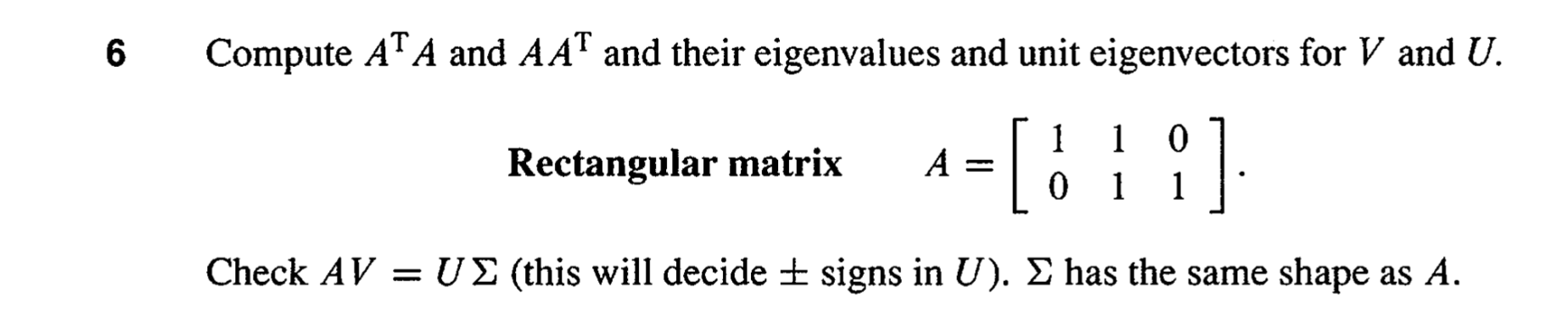 Compute ATA and AAT and their eigenvalues and unit | Chegg.com