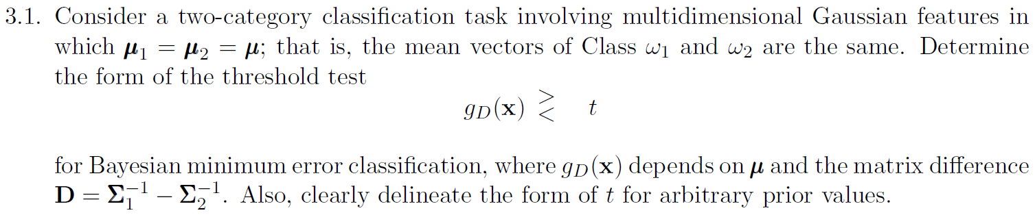 3.1. Consider a two-category classification task | Chegg.com