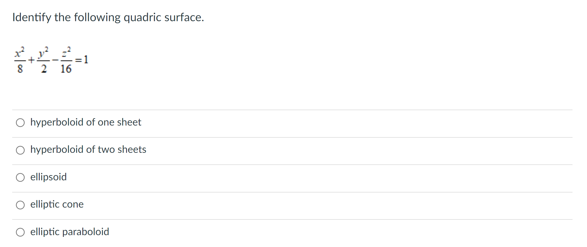Solved Identify the following quadric surface. | Chegg.com