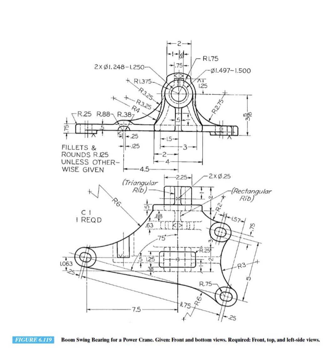 Orthographic Projection of the above drawing in CAD - | Chegg.com