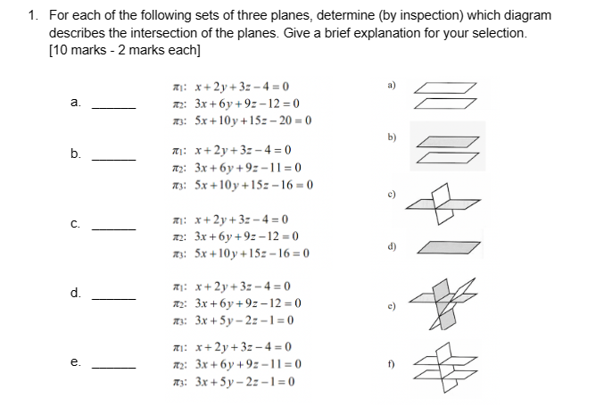 Solved For each of the following sets of three planes, | Chegg.com