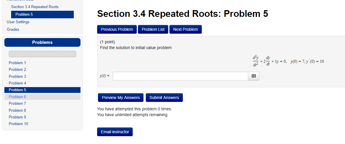 Solved Section 3.4 Repeated Roots Problem 5 Section 3.4 | Chegg.com
