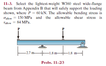 Solved 11-3. Select the lightest-weight W360 steel | Chegg.com