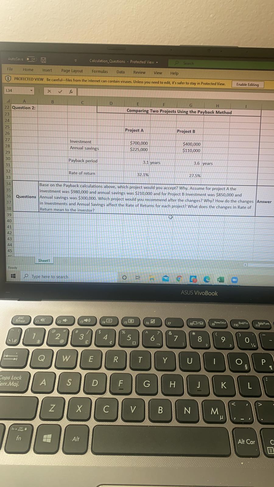 Solved AutoSave On Calculation_Questions - Protected View - | Chegg.com
