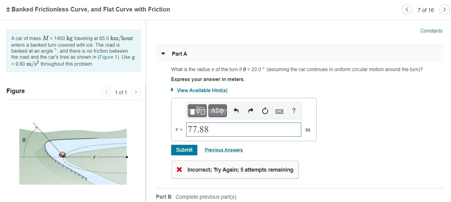 Solved + Banked Frictionless Curve, and Flat Curve with | Chegg.com