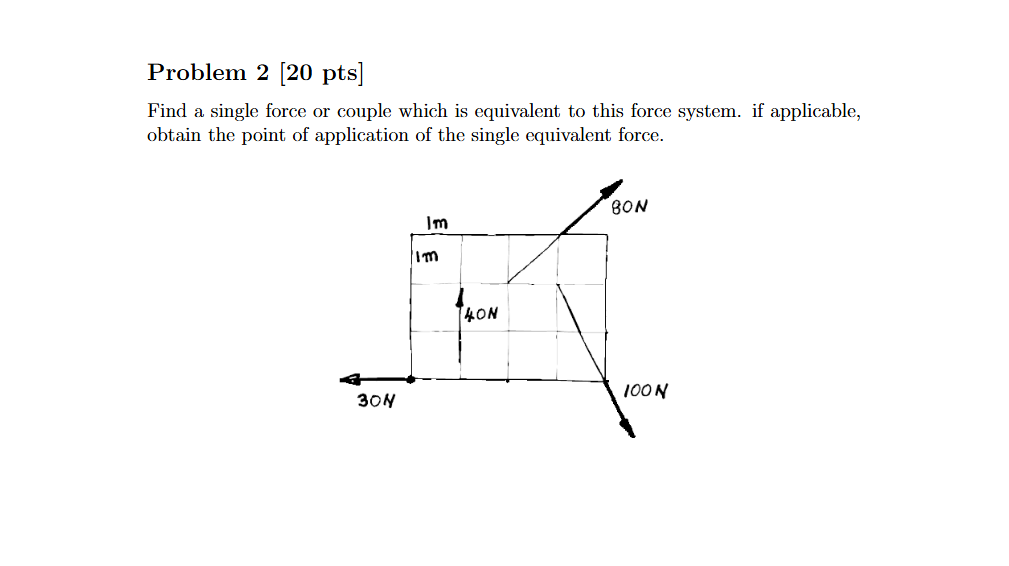 Solved Problem 2 [20 ﻿pts]Find a single force or couple | Chegg.com