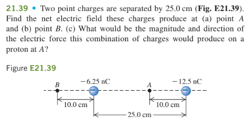 Solved 21.39 - Two point charges are separated by 25.0 cm | Chegg.com