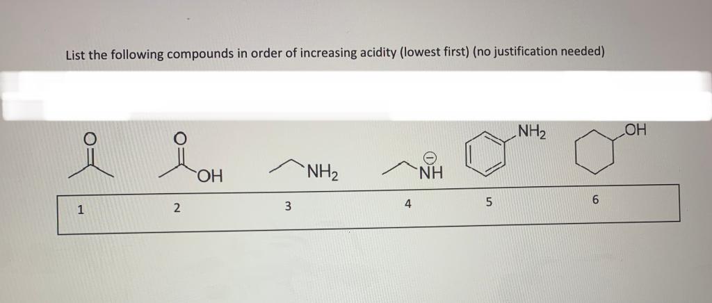 Solved List the following compounds in order of acidity | Chegg.com