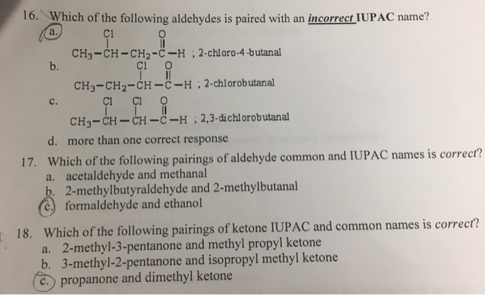 Solved Which of the following aldehydes is paired with an | Chegg.com