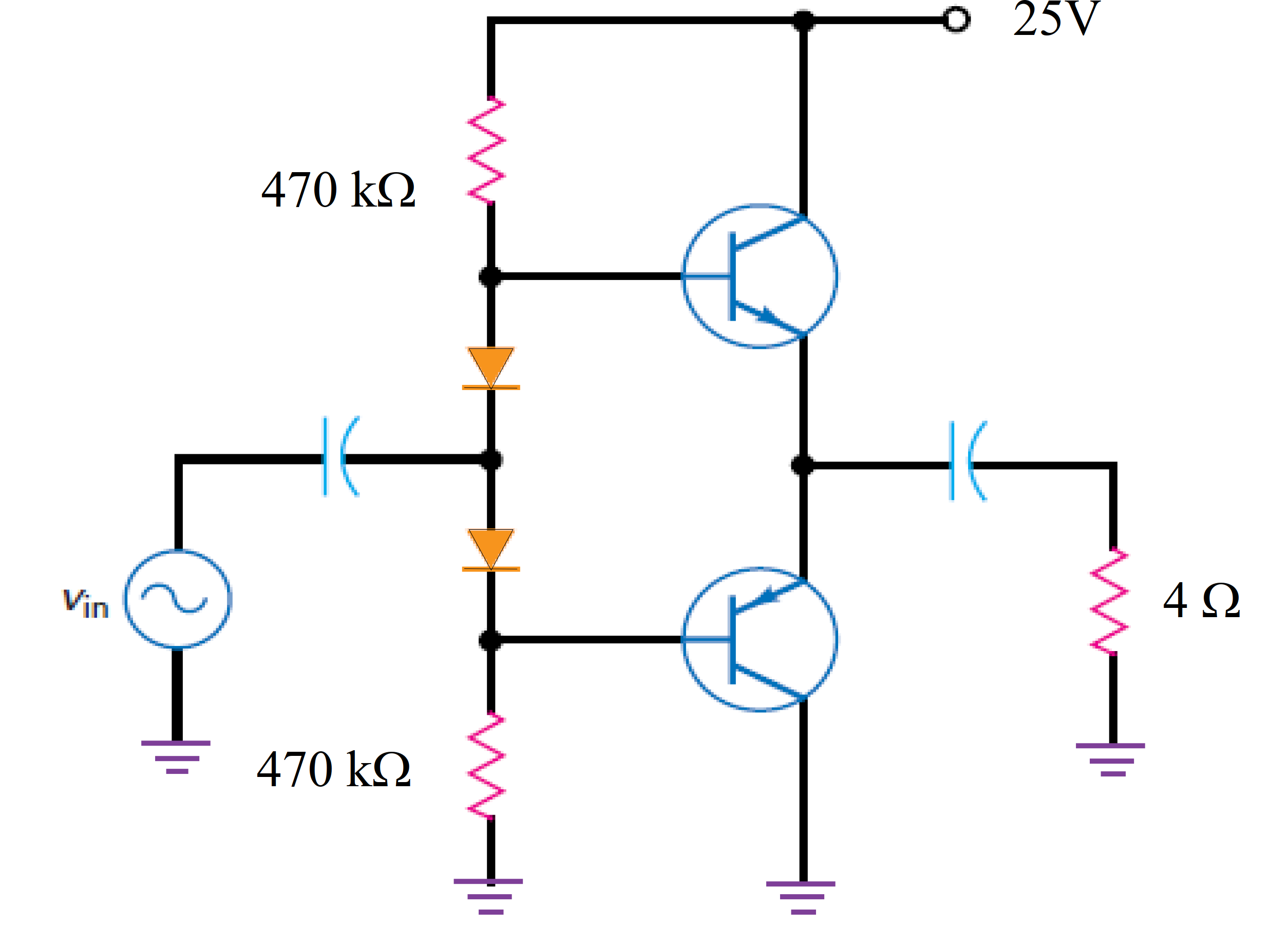Solved For a class AB power amplifier shown in the following | Chegg.com