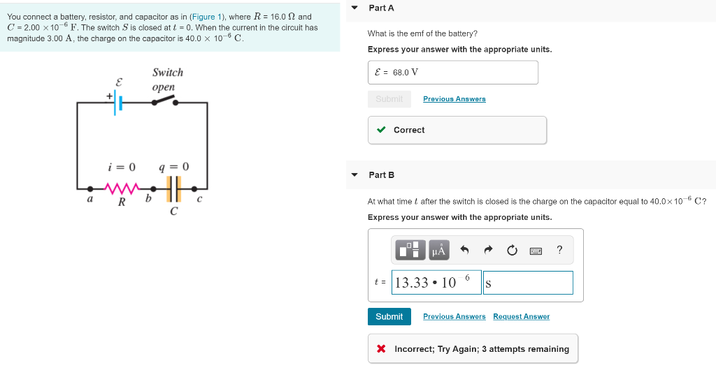 Solved Part A You connect a battery, resistor, and capacitor | Chegg.com