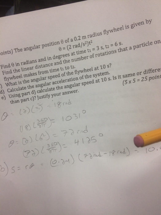 Solved The angular position theta of a 0.2 m radius flywheel | Chegg.com