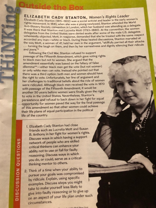 Solved ELIZABETH CADY STANTON, Women's Rights Leader rights | Chegg.com