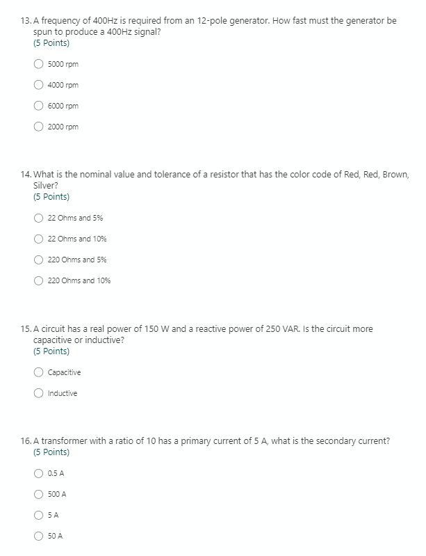 Solved 13. A frequency of 400Hz is required from an 12-pole | Chegg.com