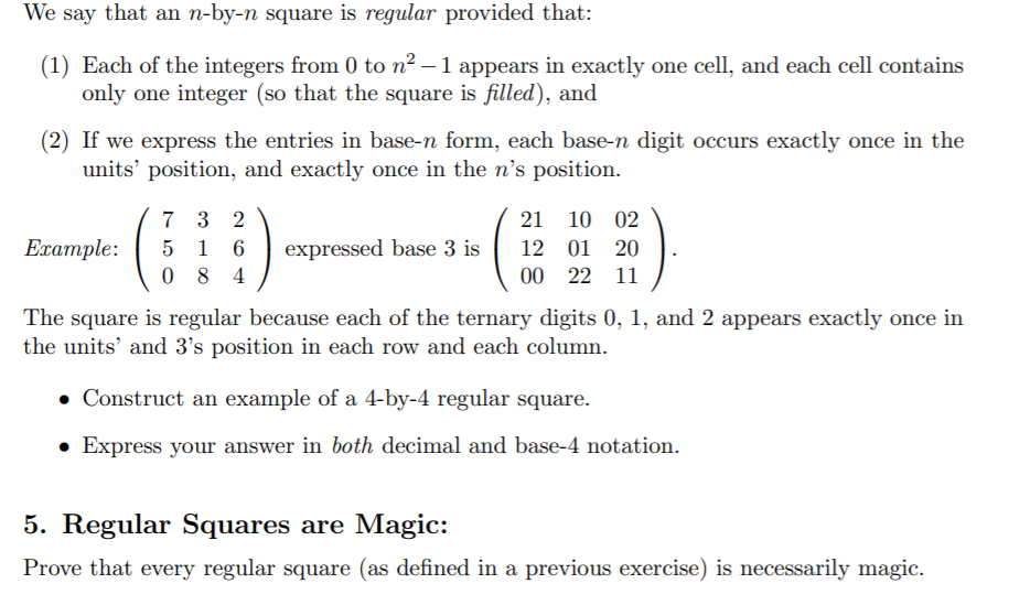 Solved 4. Regular Squares: We say that an n-by-n square is | Chegg.com