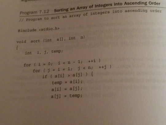 Solved 2) Modify the sort () function from Program 7.12 to | Chegg.com