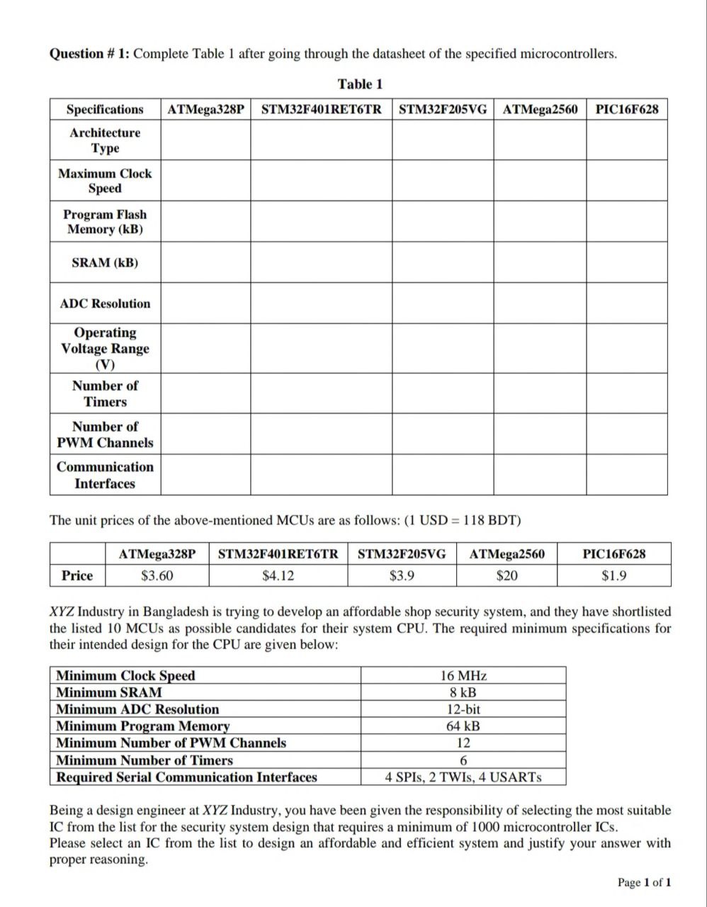 Solved Question \# 1: Complete Table 1 ﻿after going through | Chegg.com