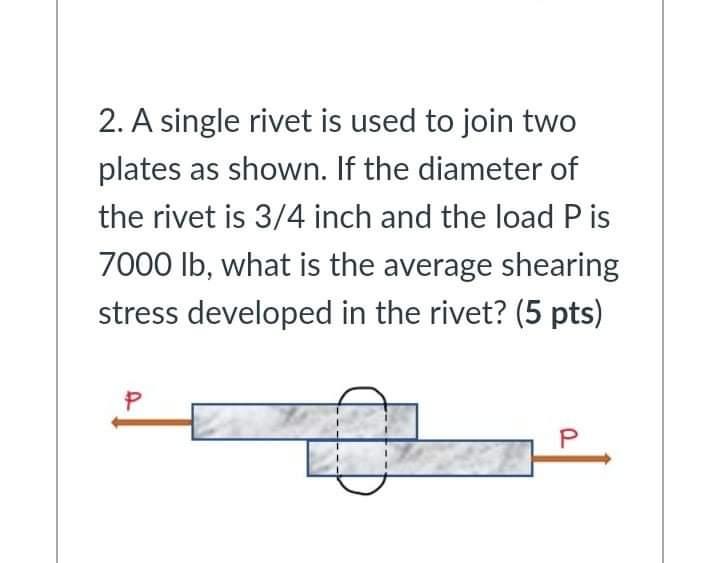Solved 2. A single rivet is used to join two plates as | Chegg.com
