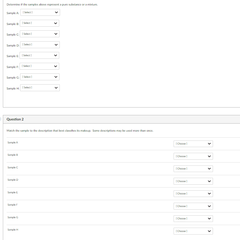 Solved Question 1 Answer choices: pure substance or mixture | Chegg.com