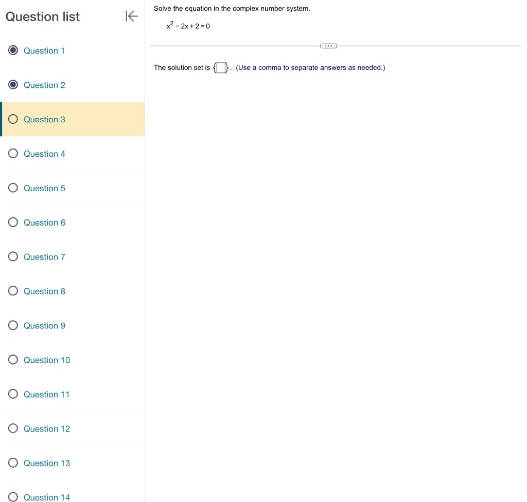 Solved Question list 1← Solve the equation in the complex | Chegg.com