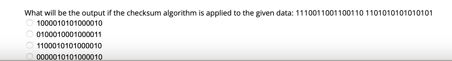 Solved What Will Be The Output If The Checksum Algorithm Is 