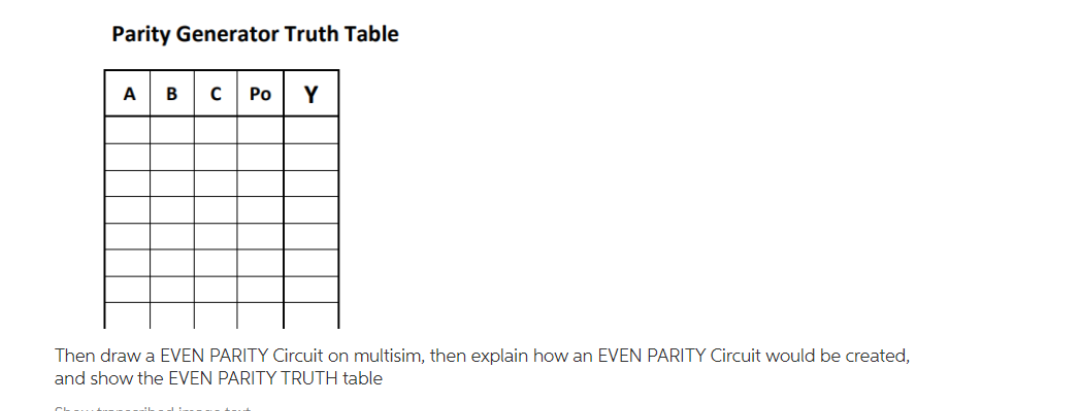 Solved Parity Generator Truth Table ABC Po Y Then draw a | Chegg.com
