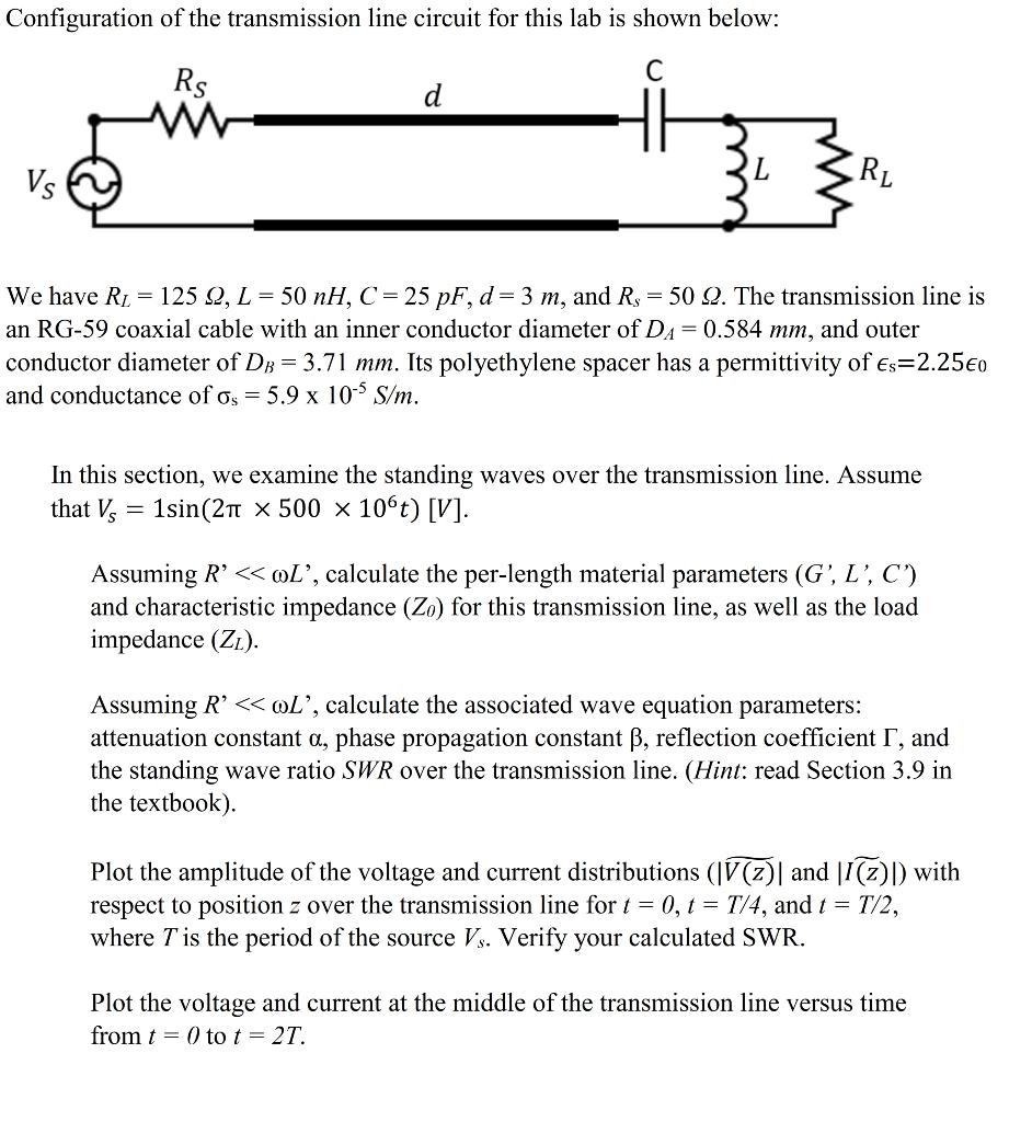 Solved Configuration of the transmission line circuit for | Chegg.com