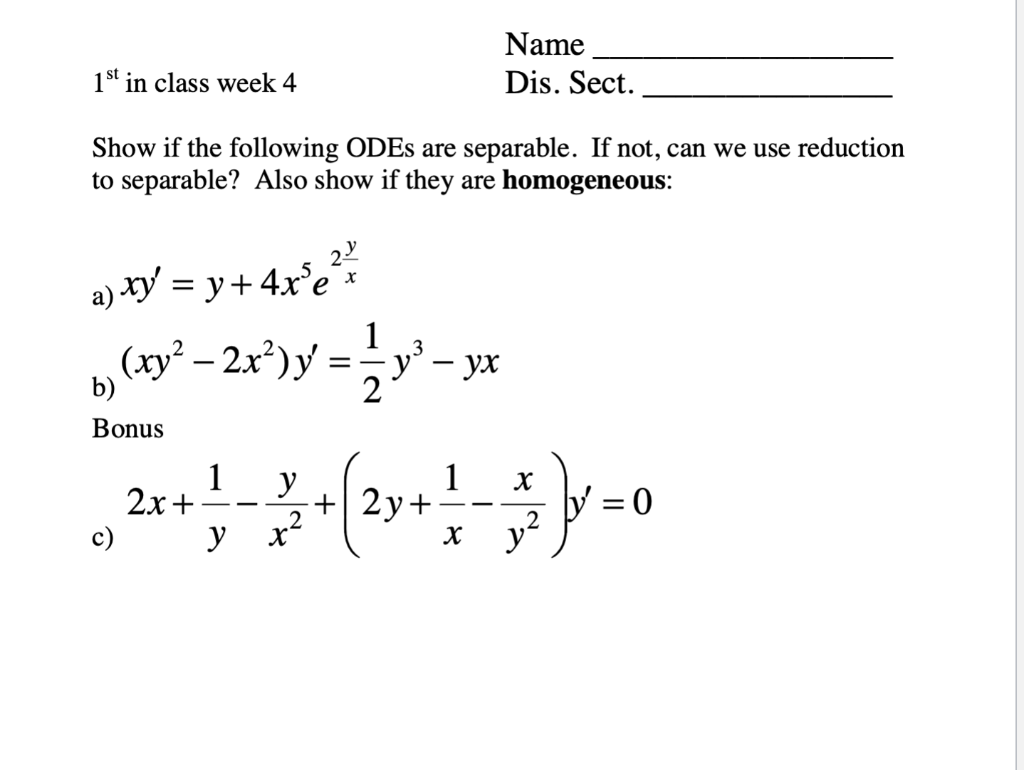 Solved Show if the following ODEs are separable. If not, can | Chegg.com
