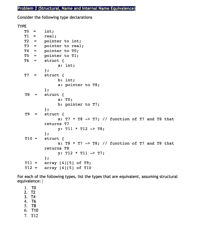 Solved Problem 2 (Structural, Name and Internal Name | Chegg.com