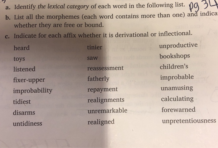 Solved a. Identify the lexical category of each word in the | Chegg.com