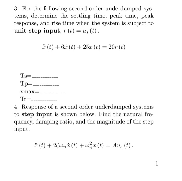 3. For the following second order underdamped sys- | Chegg.com