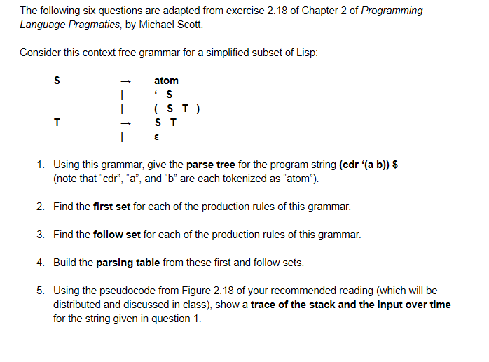 The following six questions are adapted from exercise | Chegg.com