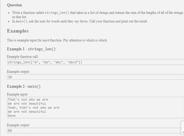 Solved Question Write a function called strings_len () that | Chegg.com