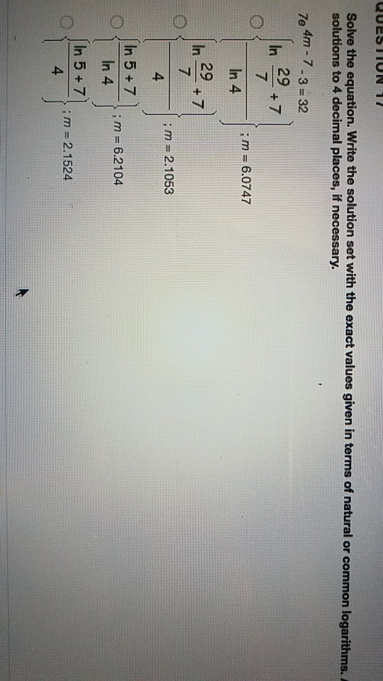Solved QUESTION 17 Solve the equation. Write the solution | Chegg.com