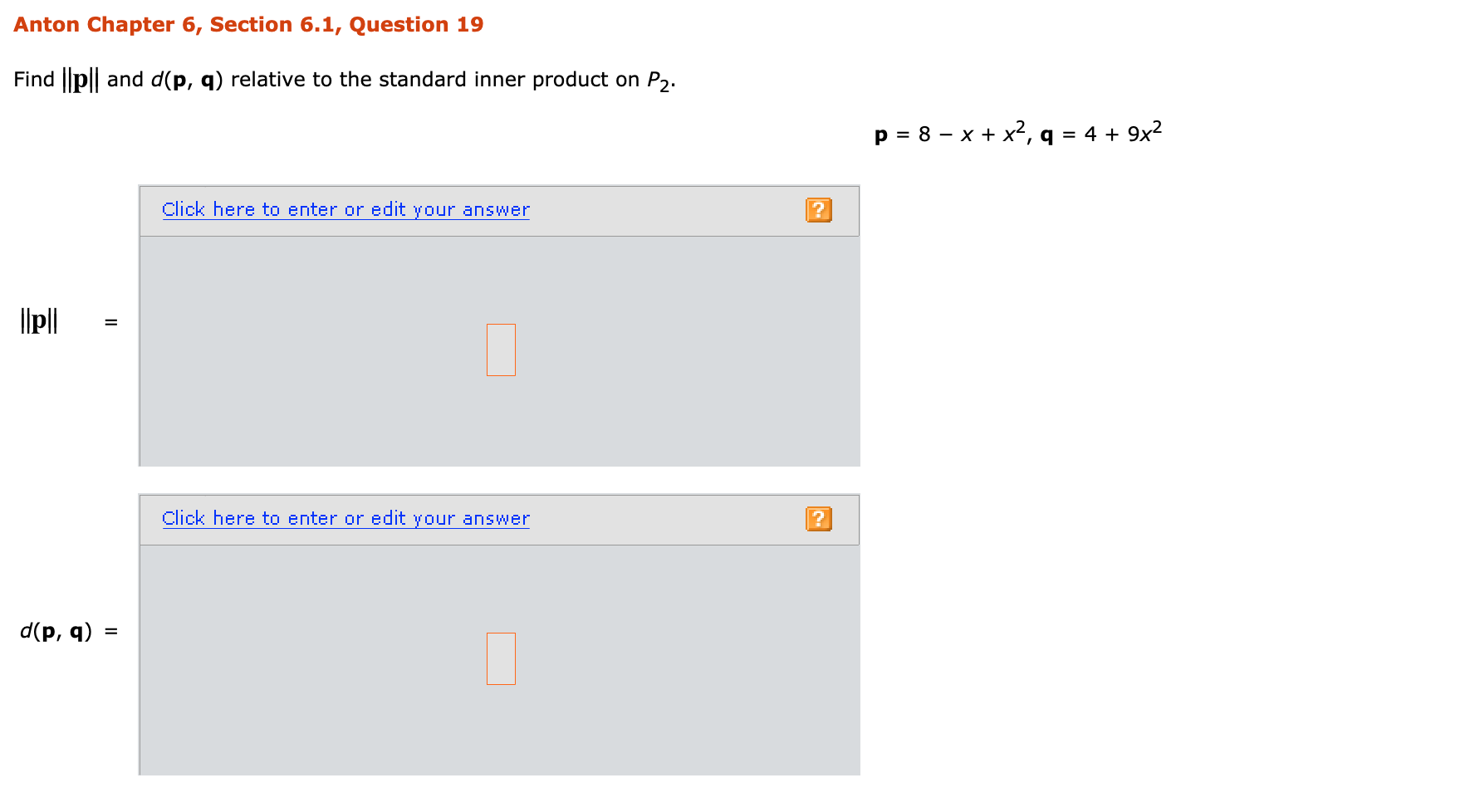 Solved Anton Chapter 6, Section 6.1, Question 19 Find ||p|| | Chegg.com