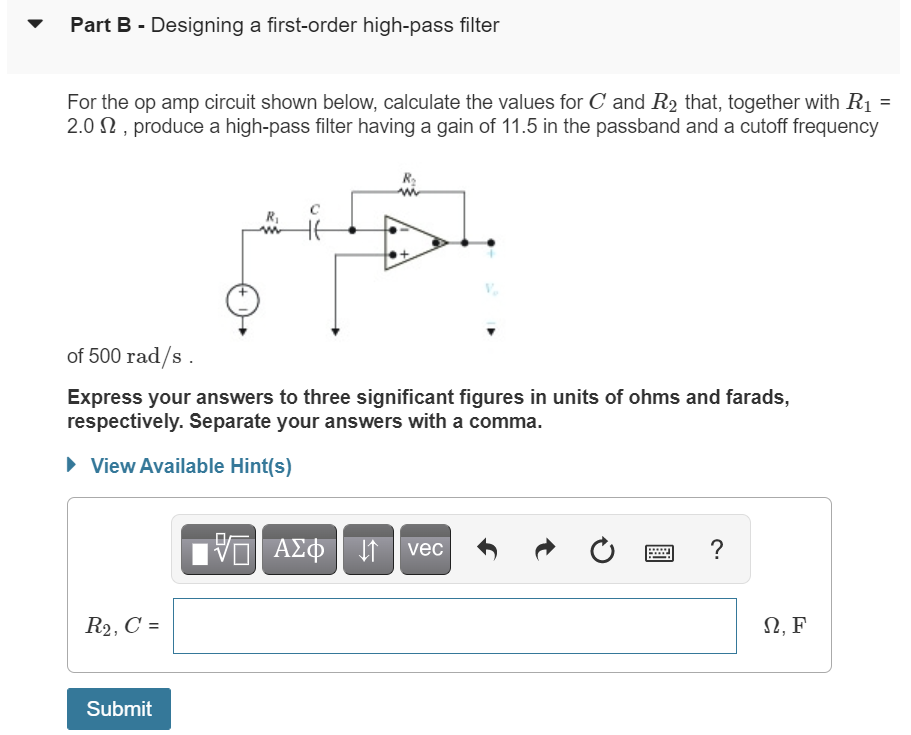Solved Part A - Designing a first-order low-pass filter | Chegg.com