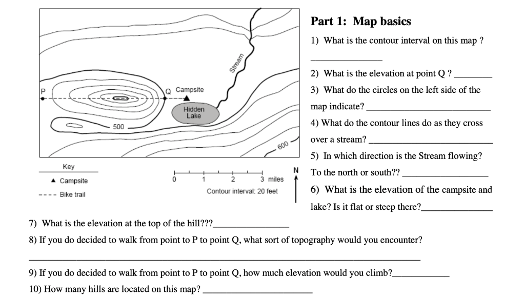 Solved 1) What is the contour interval on this map ? 2) What | Chegg.com
