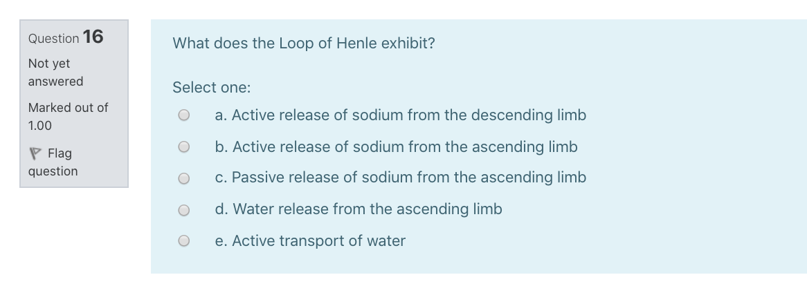 Solved Question 16 What does the Loop of Henle exhibit? Not | Chegg.com