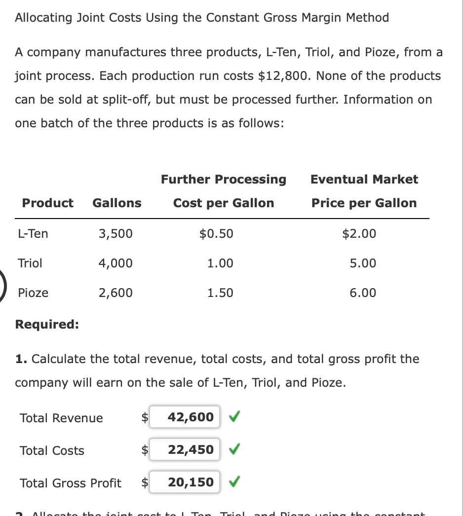 Solved Allocating Joint Costs Using the Constant Gross | Chegg.com