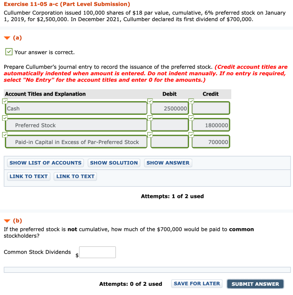Solved Exercise 11-05 a-c (Part Level Submission) Cullumber | Chegg.com