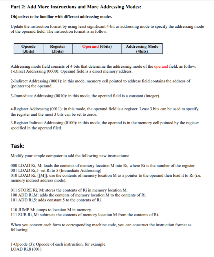 Part 2: Add More Instructions and More Addressing | Chegg.com