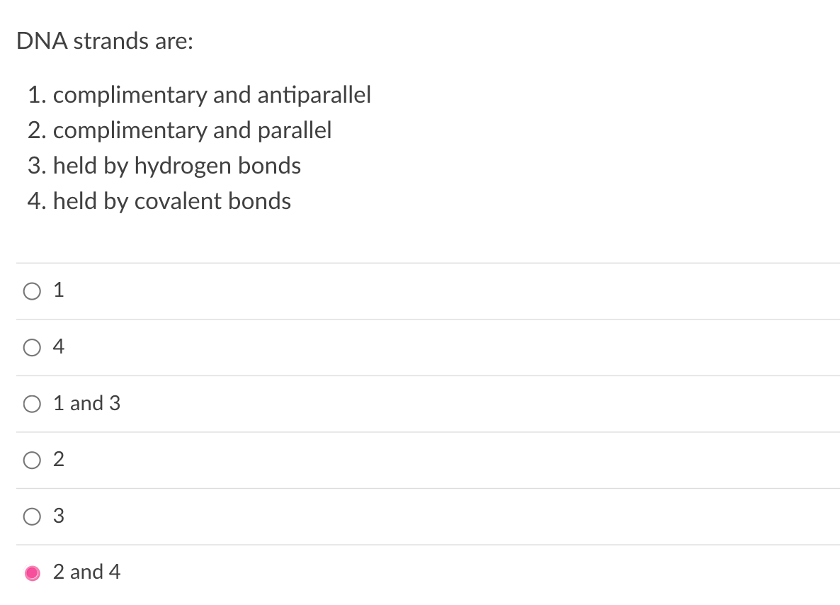 Solved DNA strands are: 1. complimentary and antiparallel 2. | Chegg.com