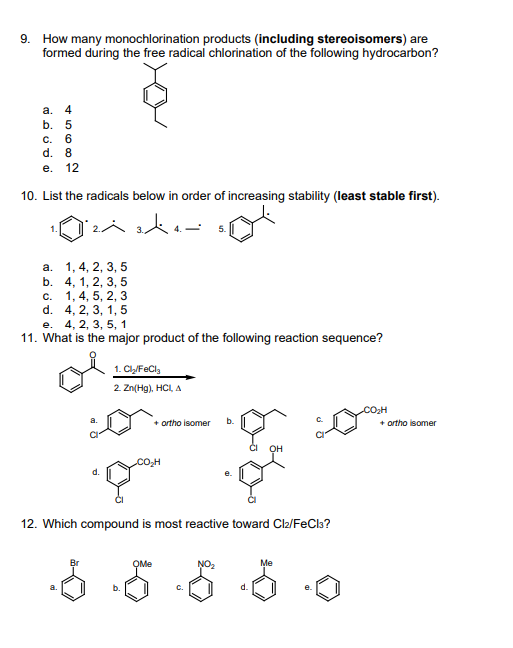 Solved 9. How many monochlorination products (including | Chegg.com