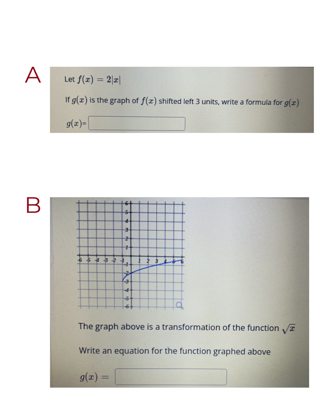 Solved Let f(x)=2|x|If g(x) ﻿is the graph of f(x) ﻿shifted | Chegg.com