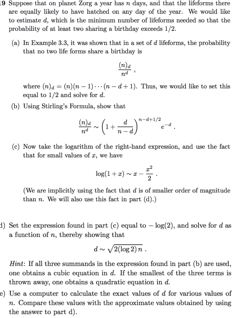 Solved 9 Suppose that on planet Zorg a year has n days, and | Chegg.com