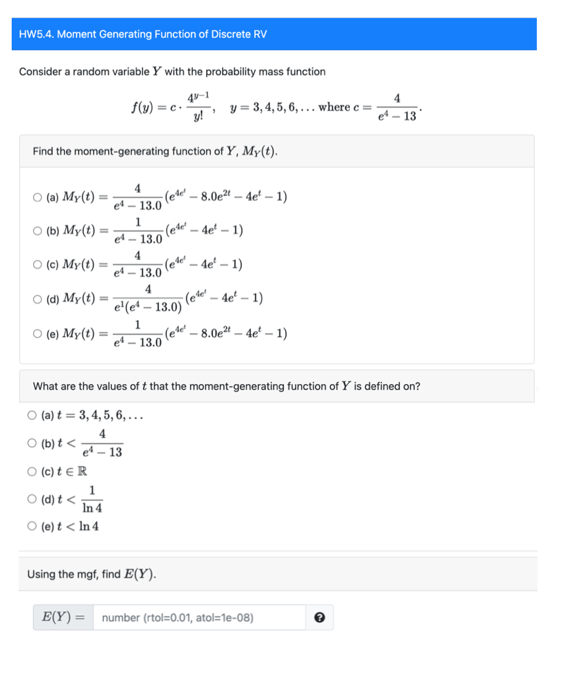 Solved HW5.4. Moment Generating Function of Discrete RV | Chegg.com