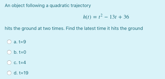Solved An Object Following A Quadratic Trajectory H T 12
