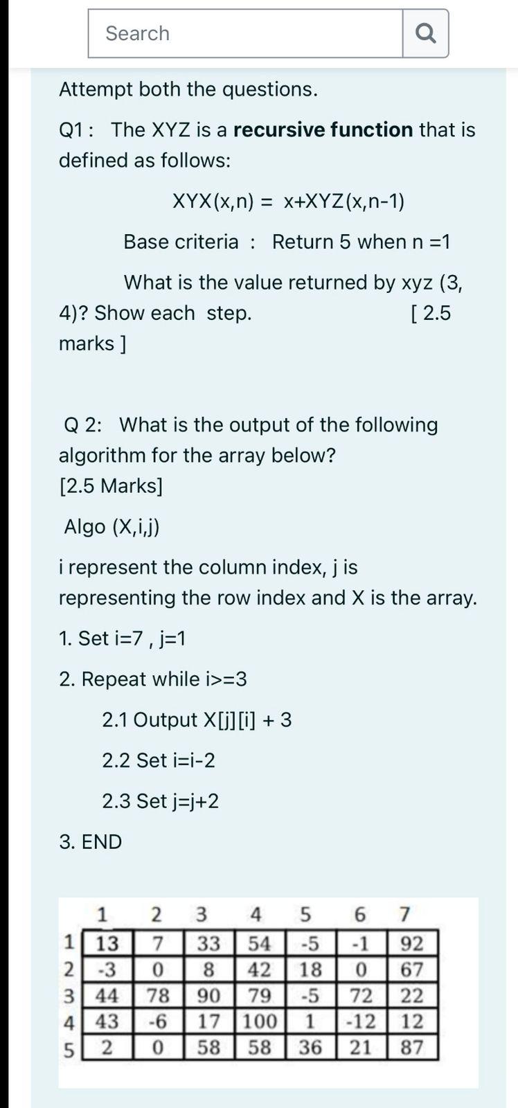 Solved Search Q Attempt both the questions. Q1: The XYZ is a | Chegg.com